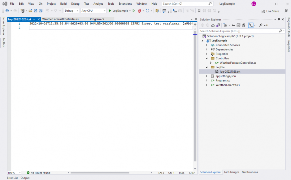 ASP.NET MVC Core – Basit Loglama Sistemi (Dosyaya log atma)